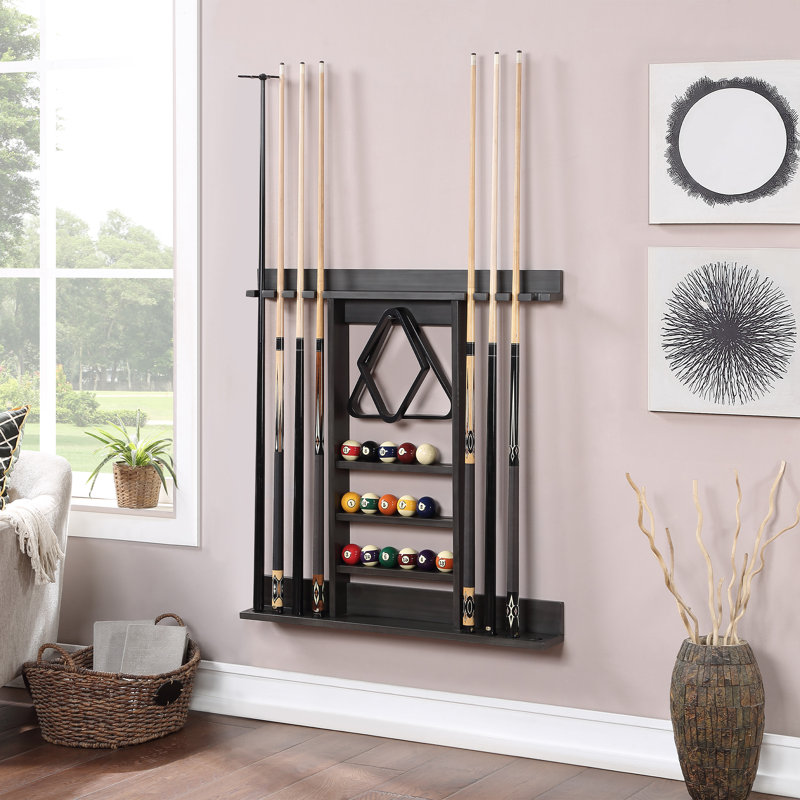 HB Home Wood Pool Cue Rack Walnut Mist